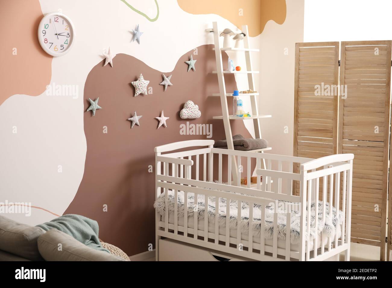 Stylish interior of modern children's room with baby bed Stock Photo ...