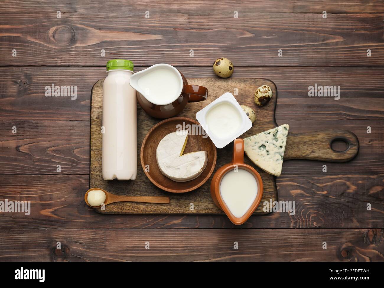 Different dairy products without lactose on wooden background Stock ...