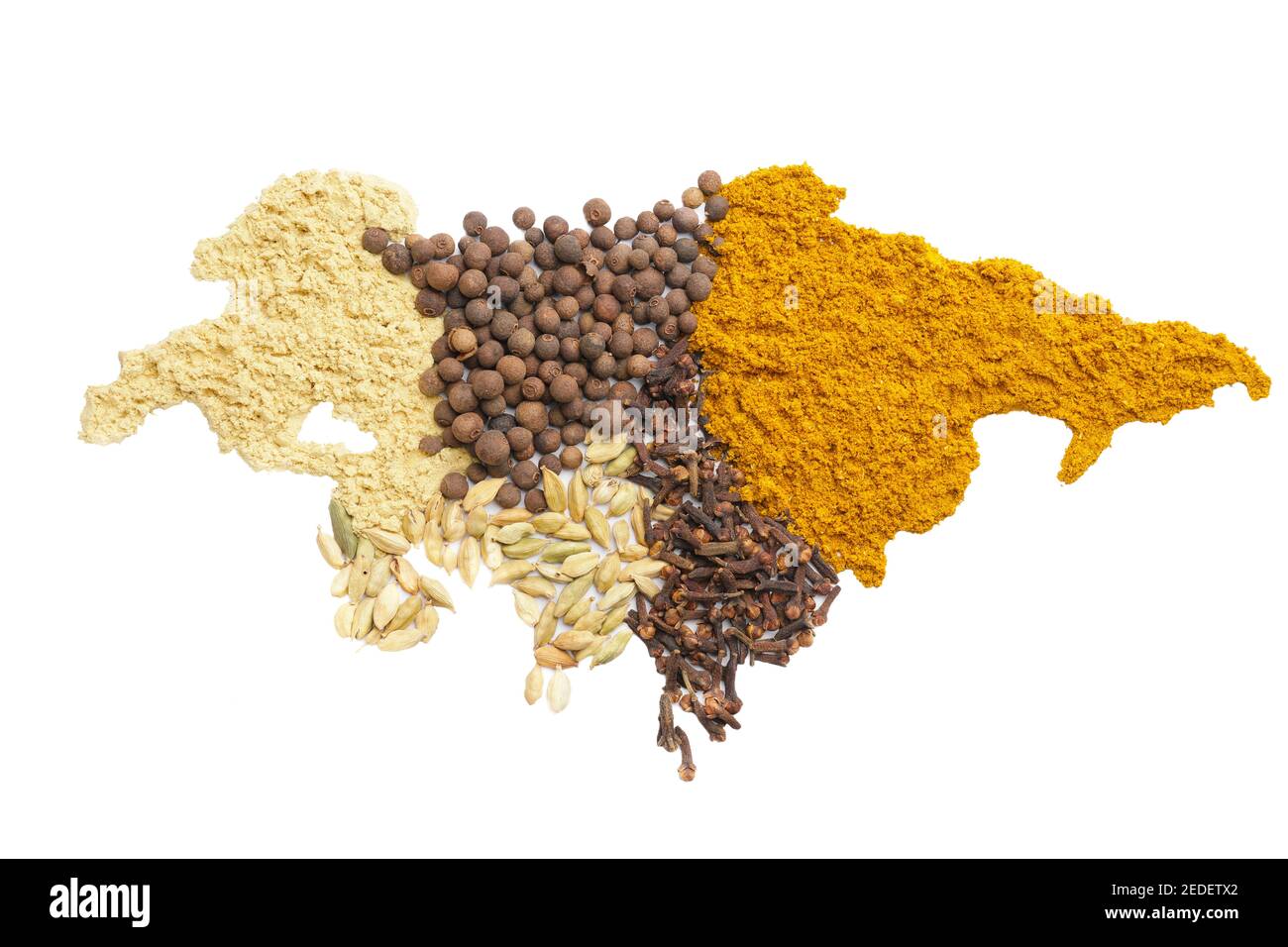 Continent Eurasia made of spices on white background Stock Photo - Alamy