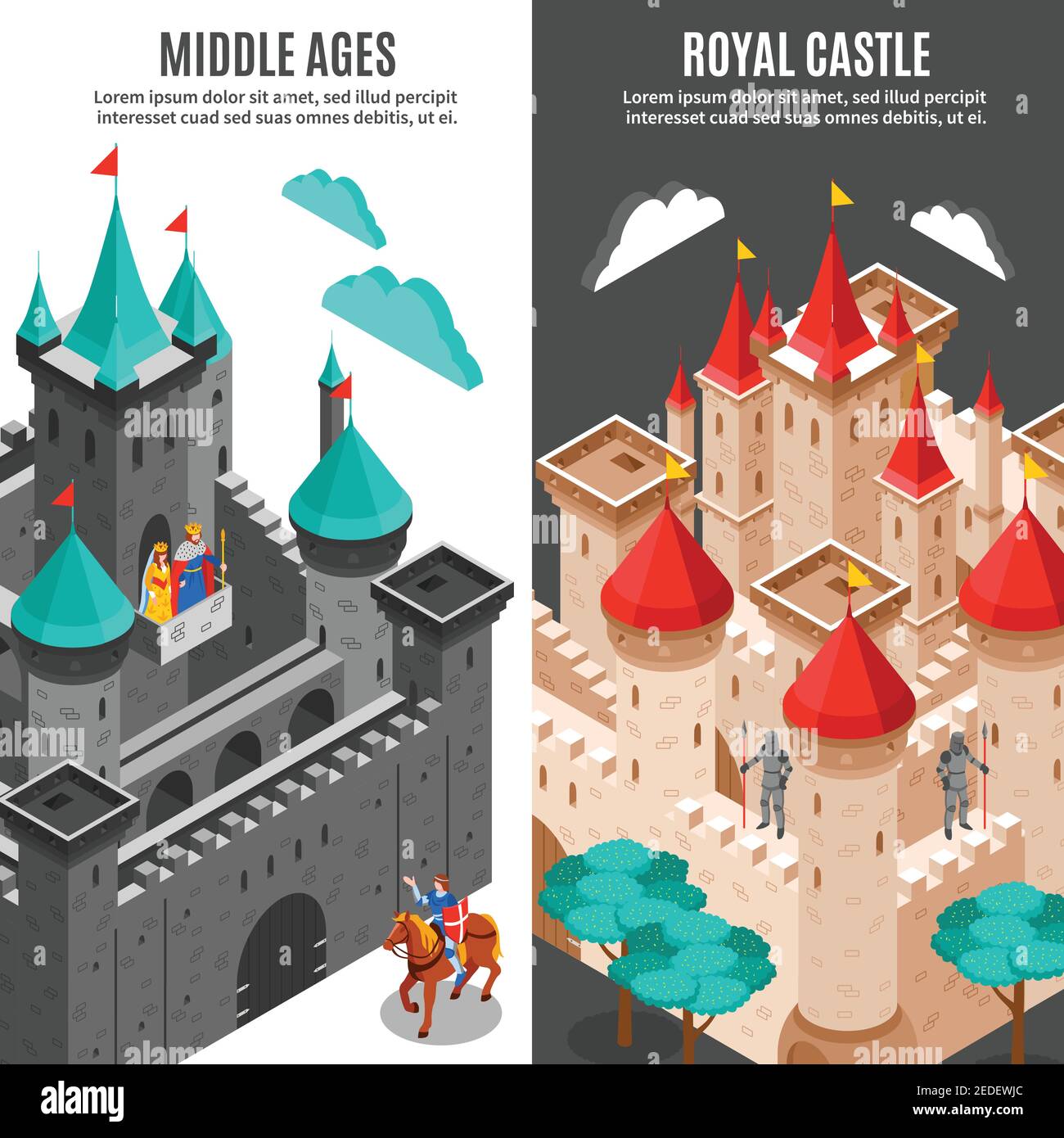 Two vertical royal castle vertical banner set middle ages and royal ...