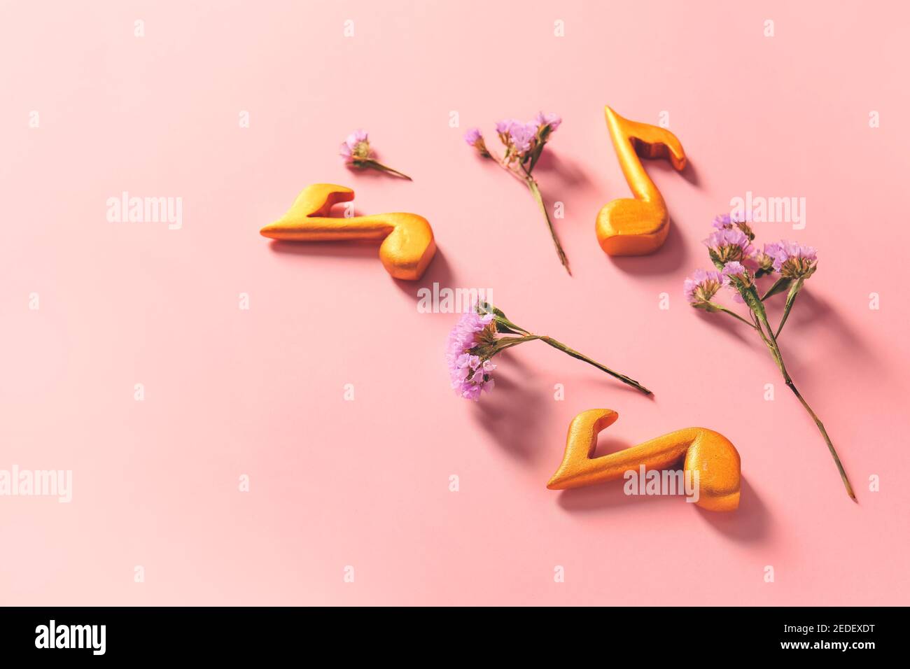 Music notes and flowers on color background Stock Photo - Alamy