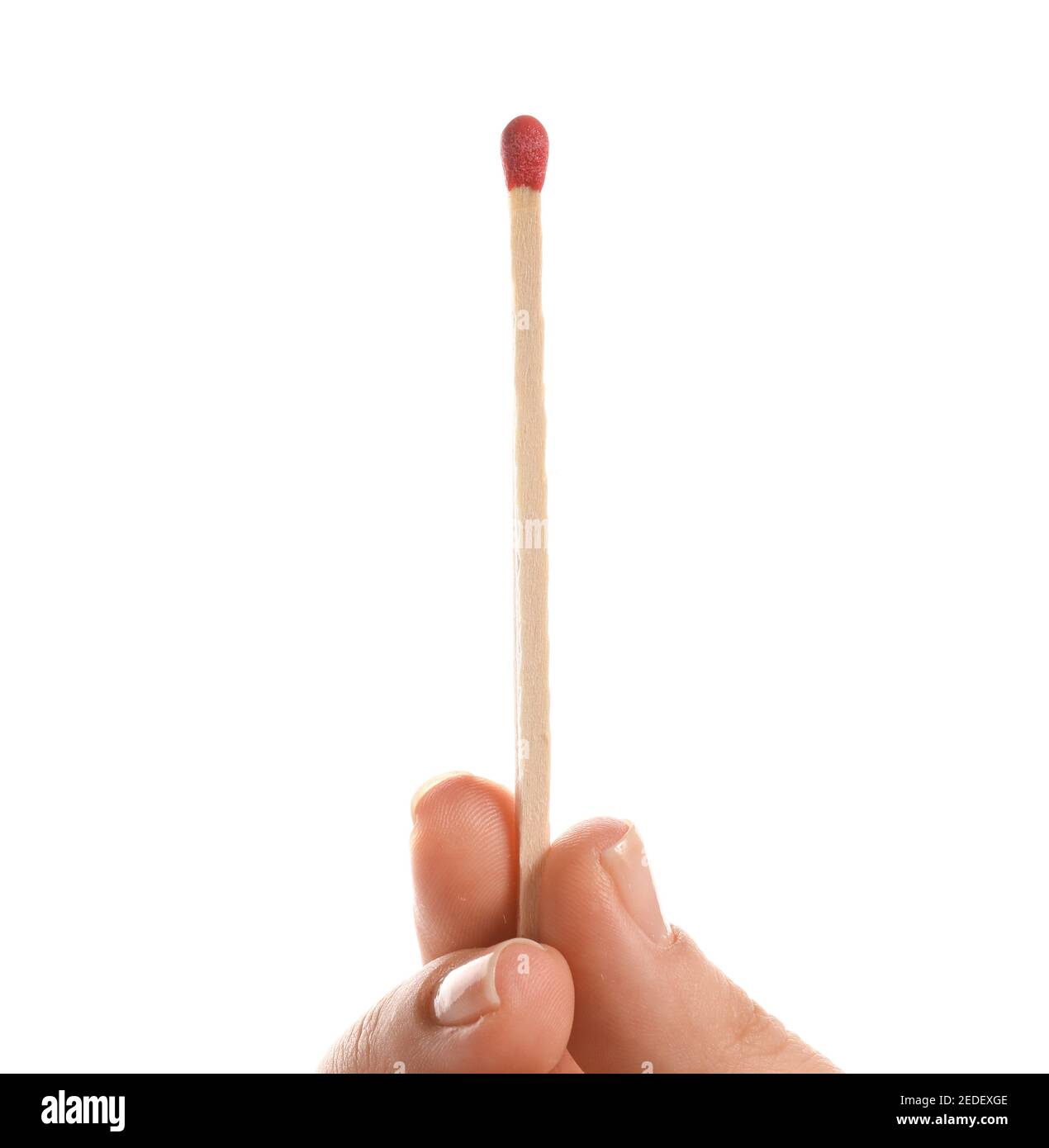 Female hand with match on white background Stock Photo - Alamy