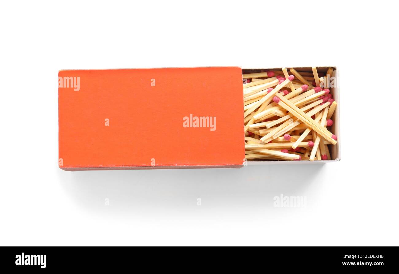 Box with matches on white background Stock Photo - Alamy