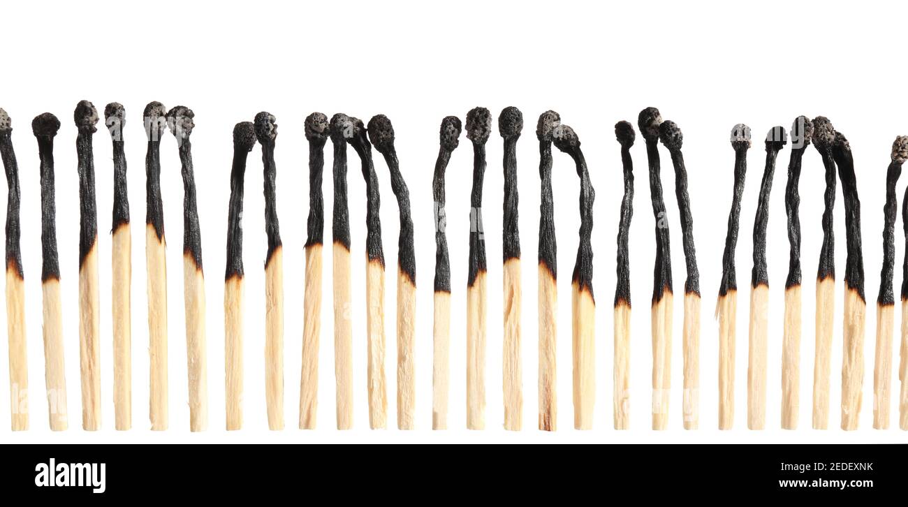 Burnt out matches on white background Stock Photo - Alamy