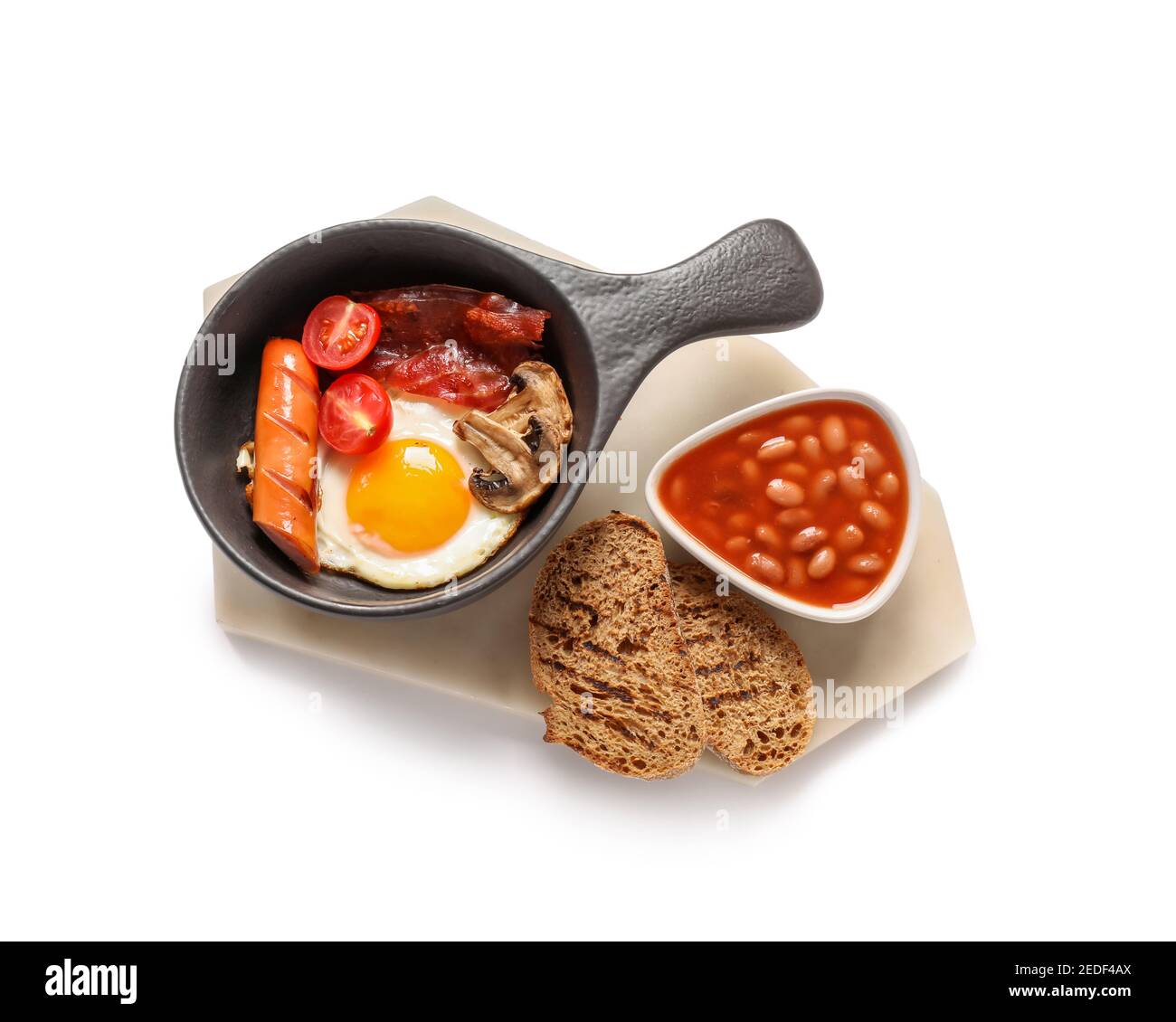Traditional English breakfast with fried eggs on white background Stock ...
