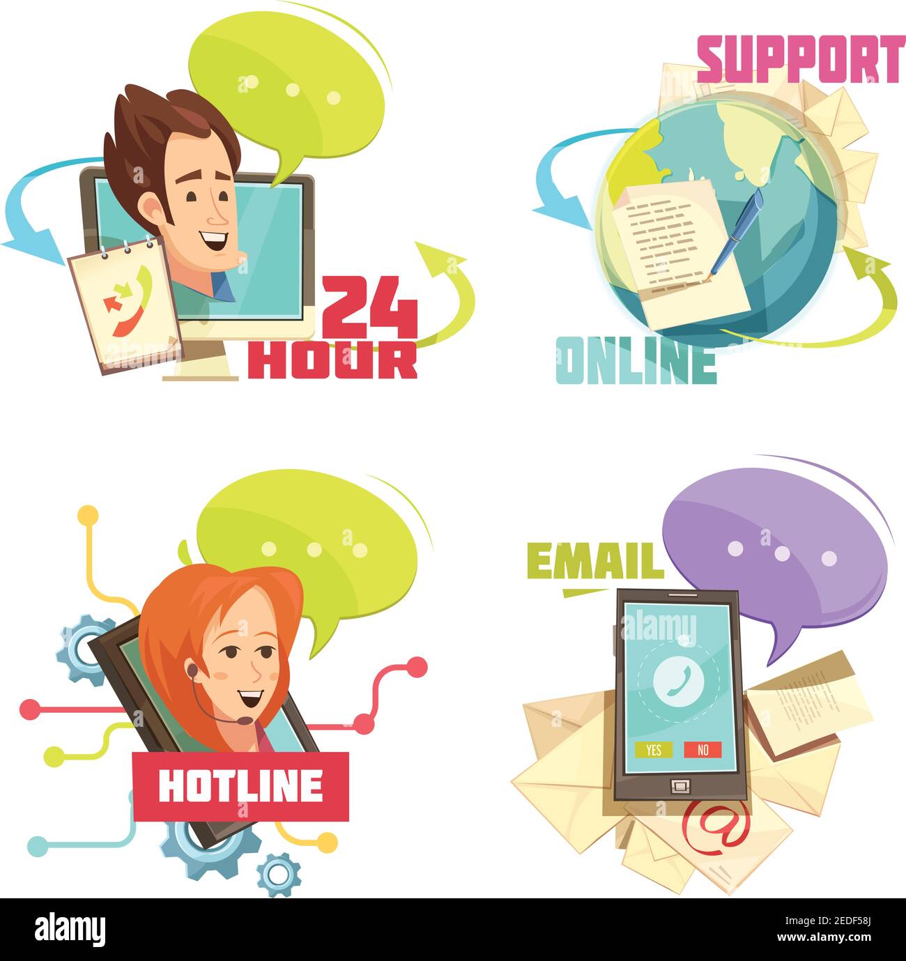 Contact us retro cartoon compositions with customer service 24 hour ...