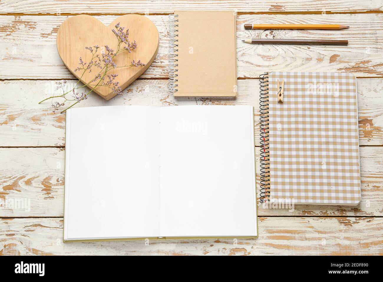 Blank open book on wooden background Stock Photo - Alamy