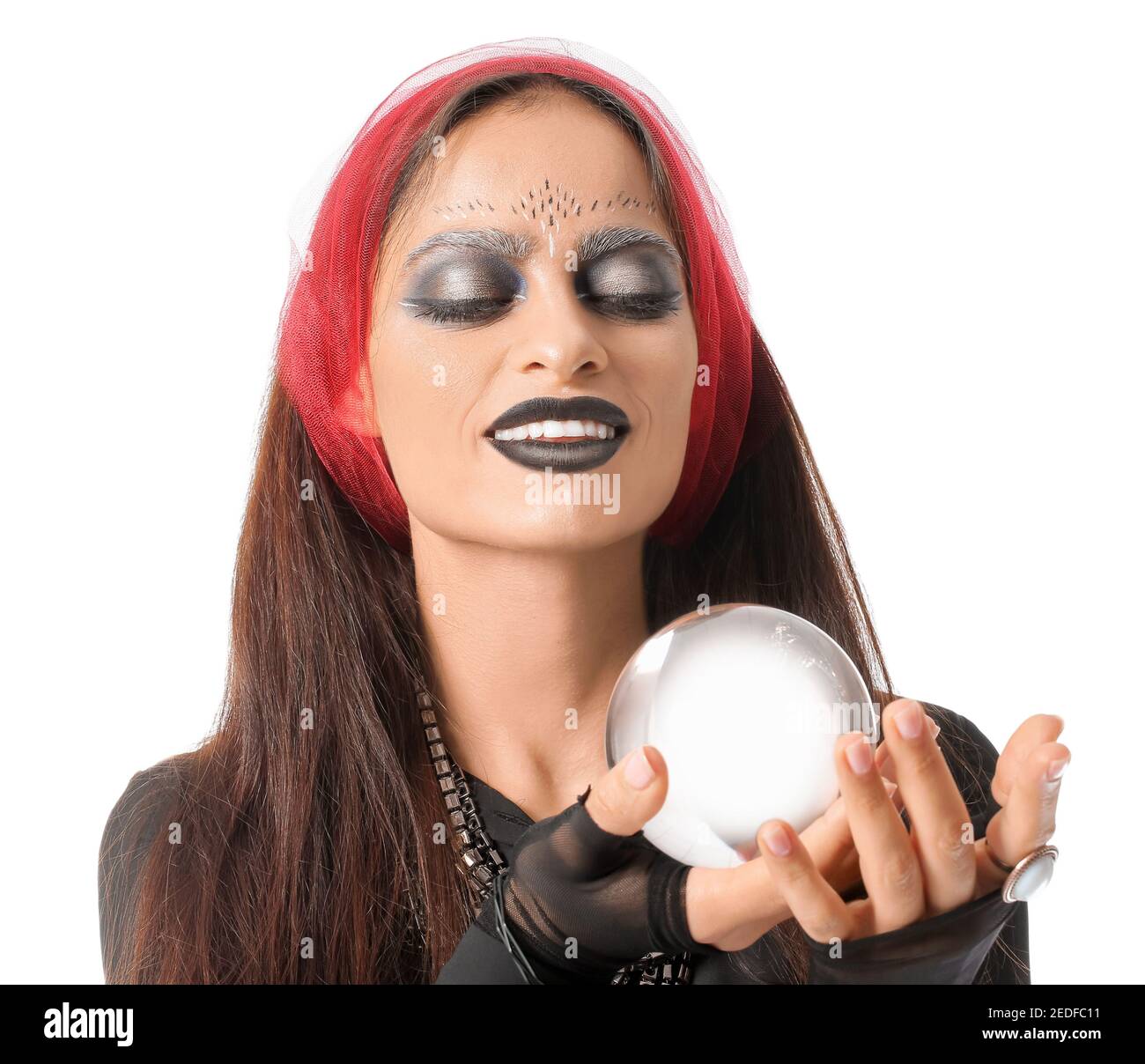 Fortune teller with crystal ball on white background Stock Photo - Alamy