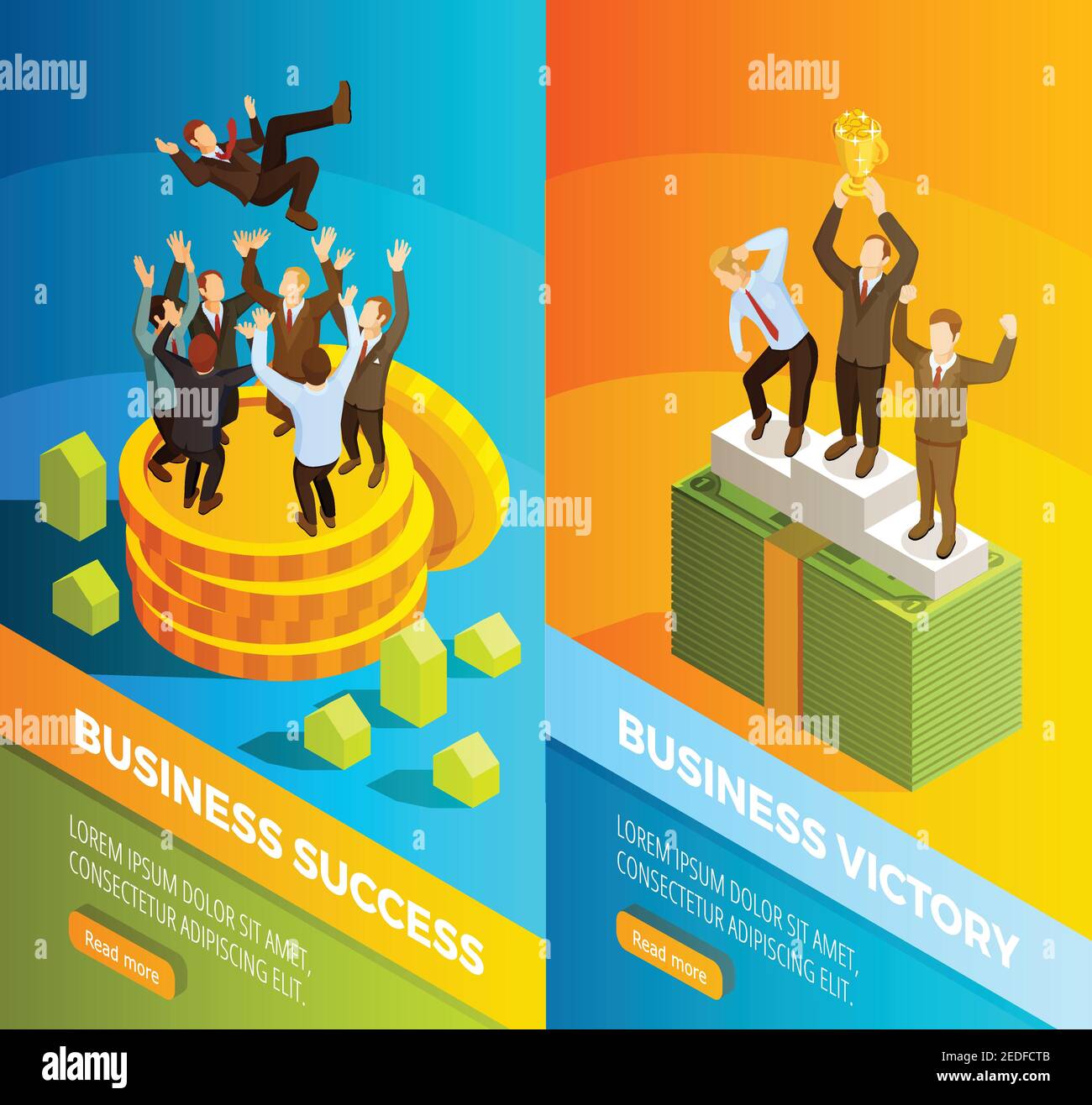 Successful winning business leaders victory celebration on podium 2 ...