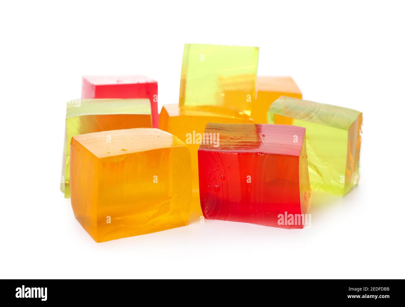 Tasty jelly cubes on white background Stock Photo - Alamy