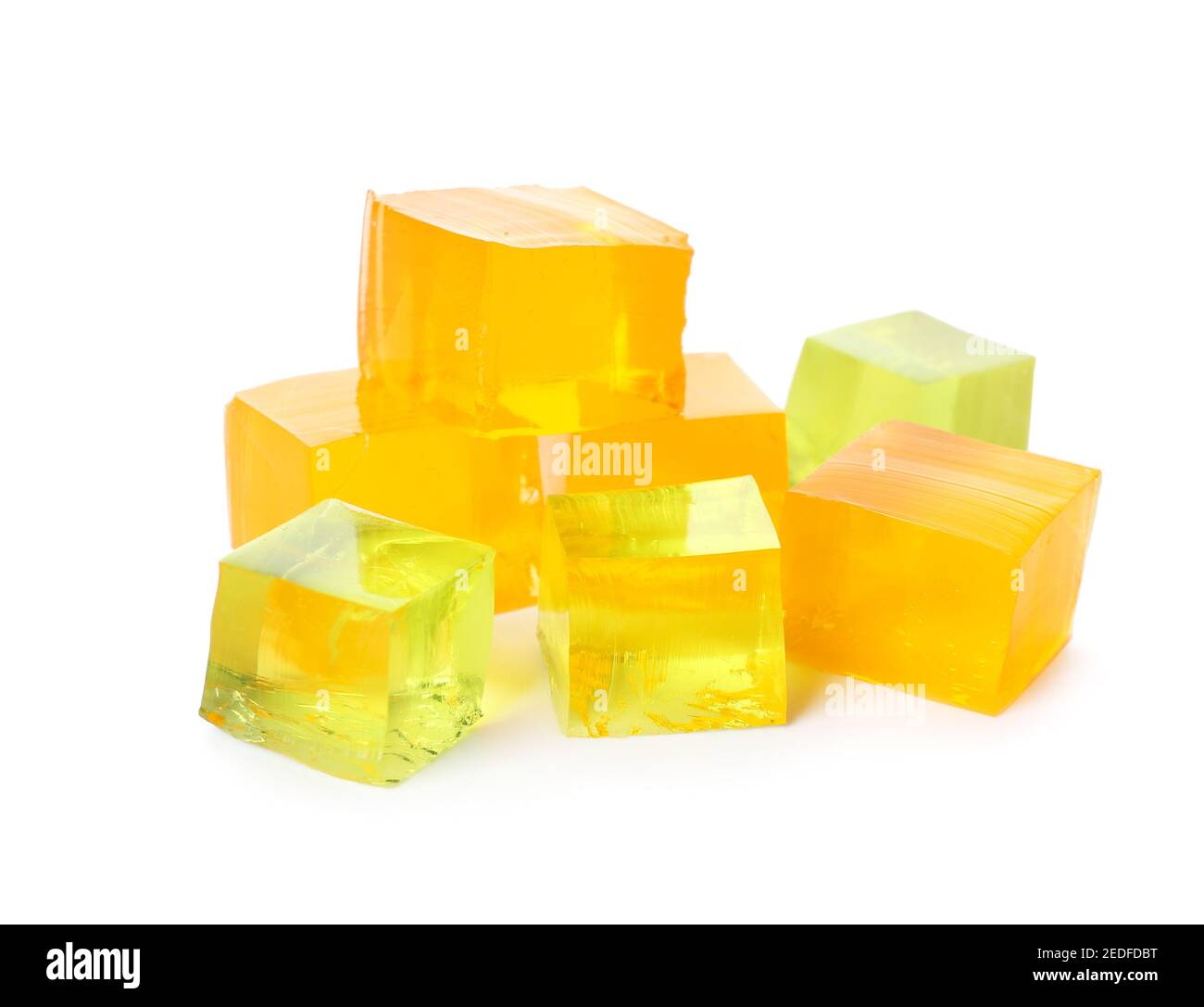 Tasty jelly cubes on white background Stock Photo - Alamy