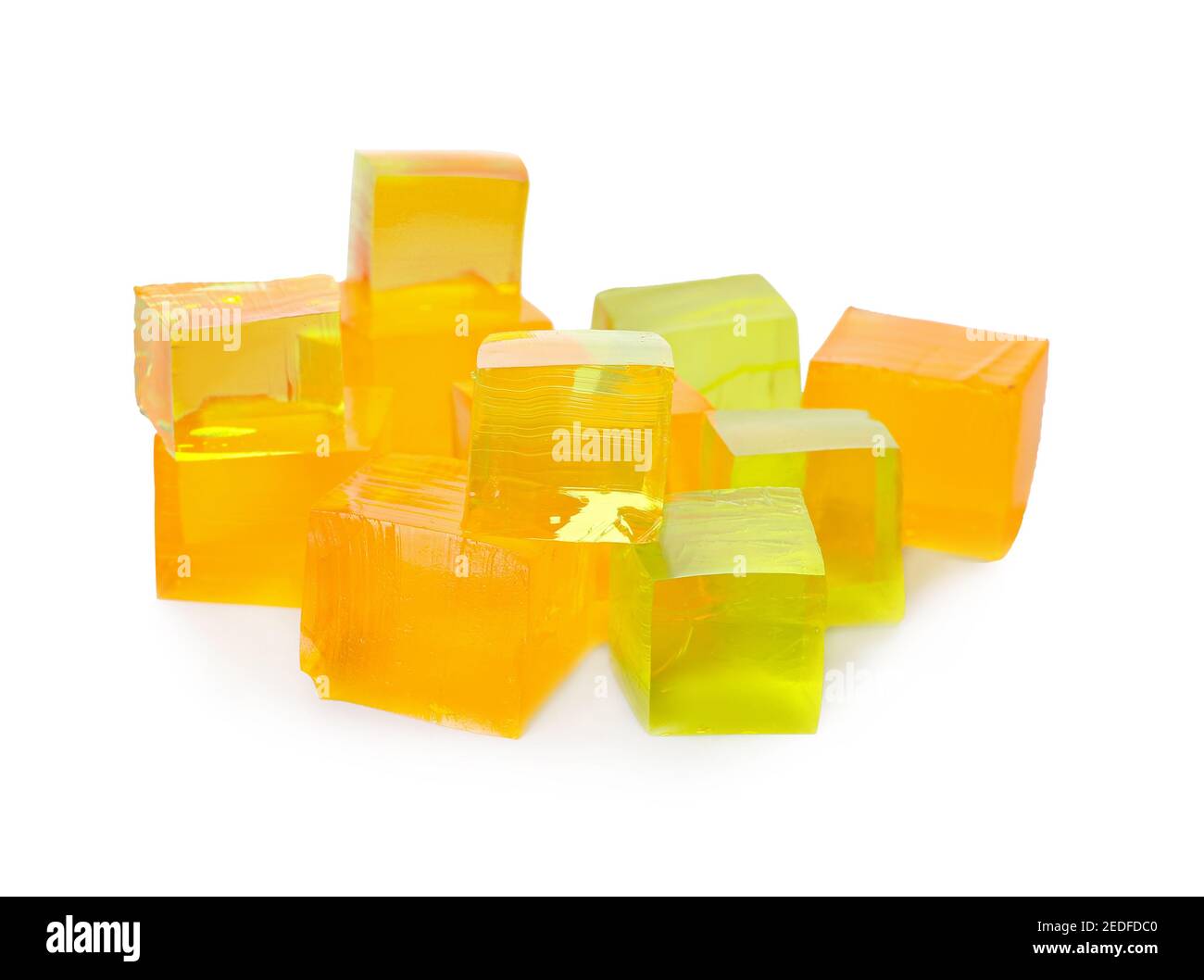 Tasty jelly cubes on white background Stock Photo - Alamy