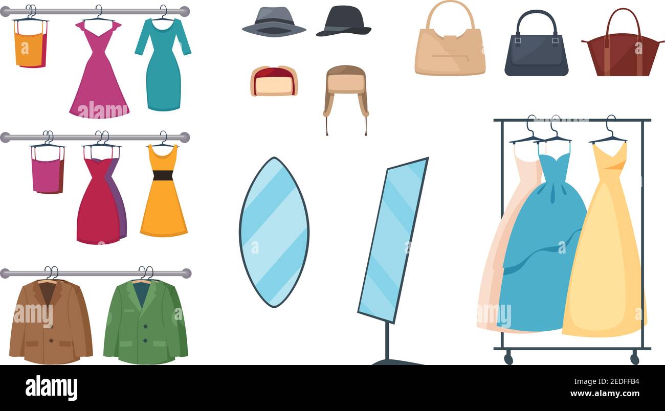 Isolated and colored clothing store icon set with elements and ...