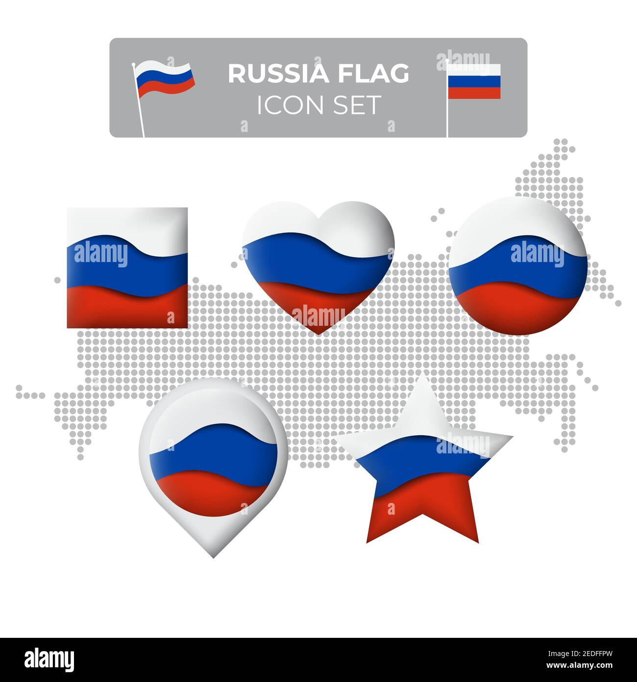 Russia flag icons set in the shape of square, heart, circle, stars and ...