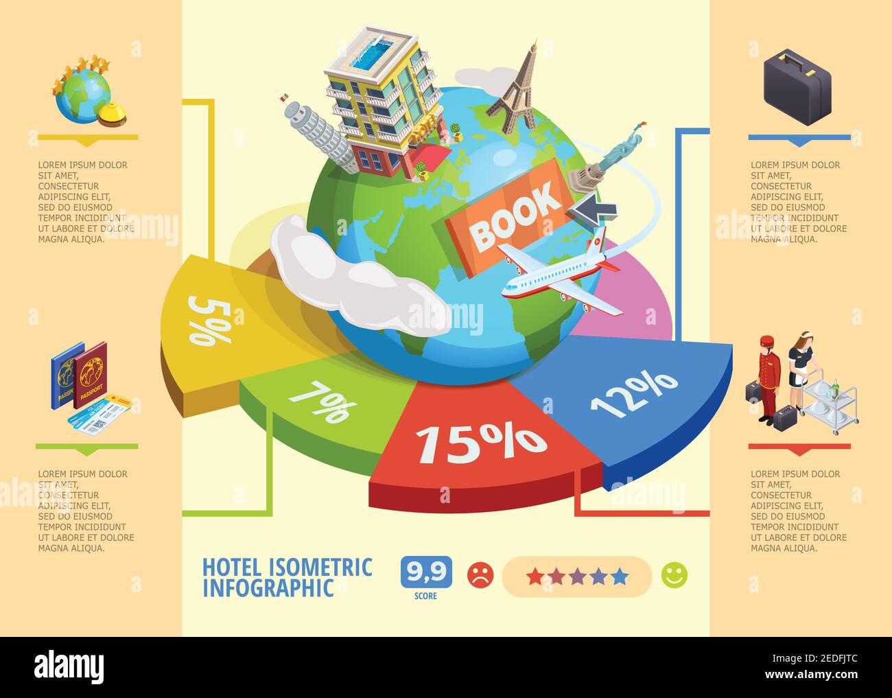 International best hotels booking isometric infographics with ...