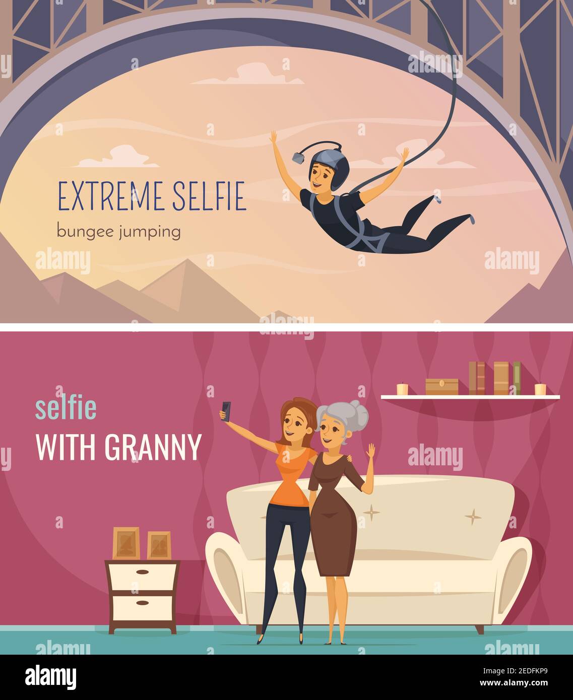 Selfie horizontal banners set with extreme and family selfie symbols ...