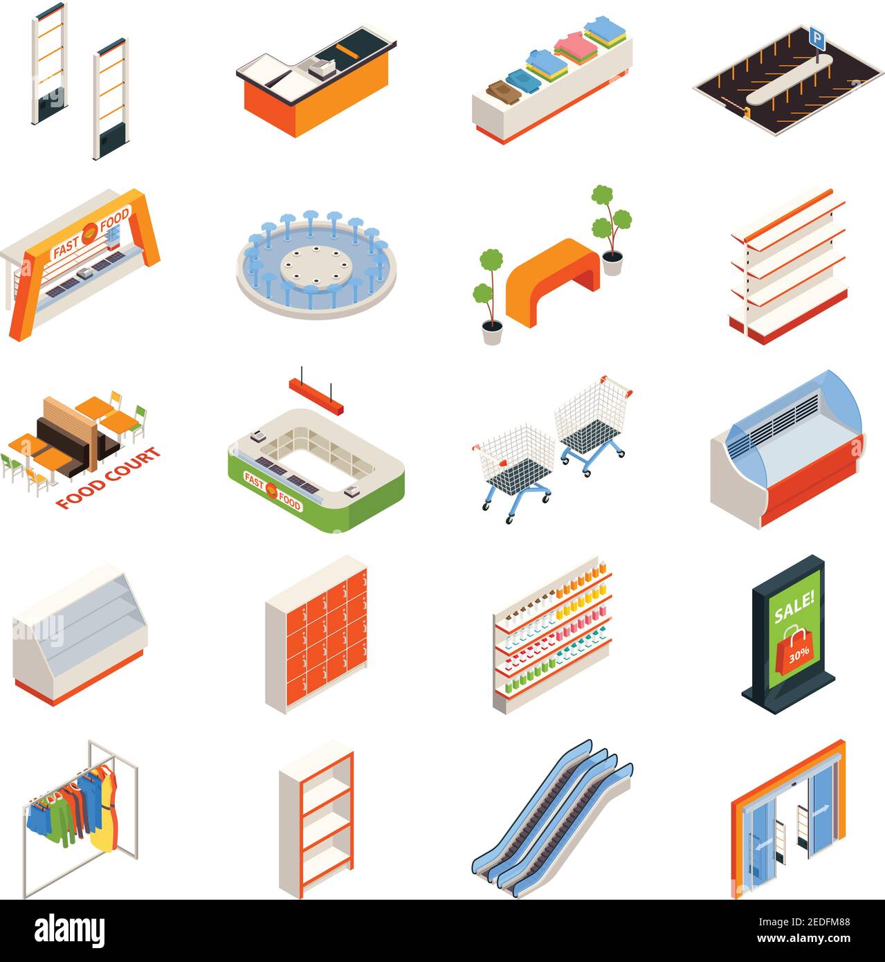 Shopping mall isometric elements isolated images of service cabinets ...