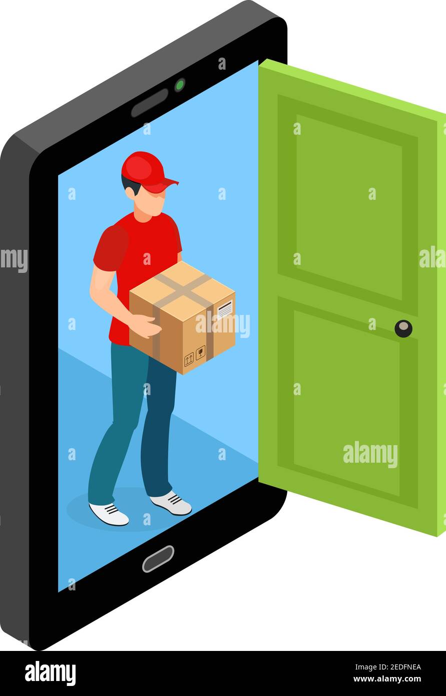 Online order delivery conceptual composition with smartphone screen as ...