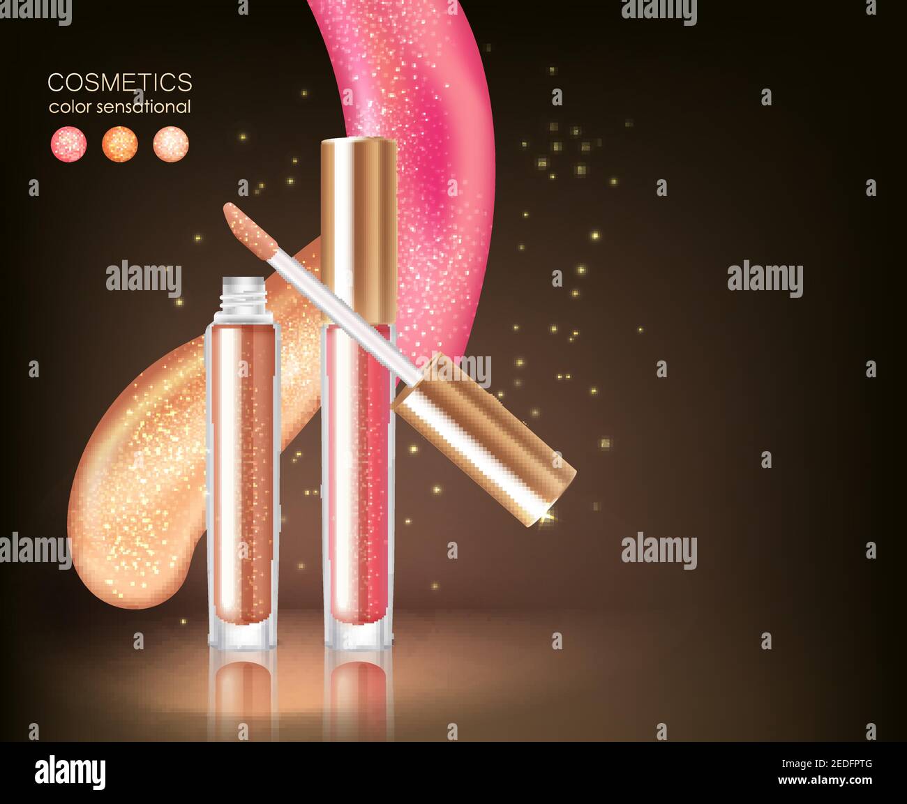 Lip gloss ad conceptual background composition of two realistic ...