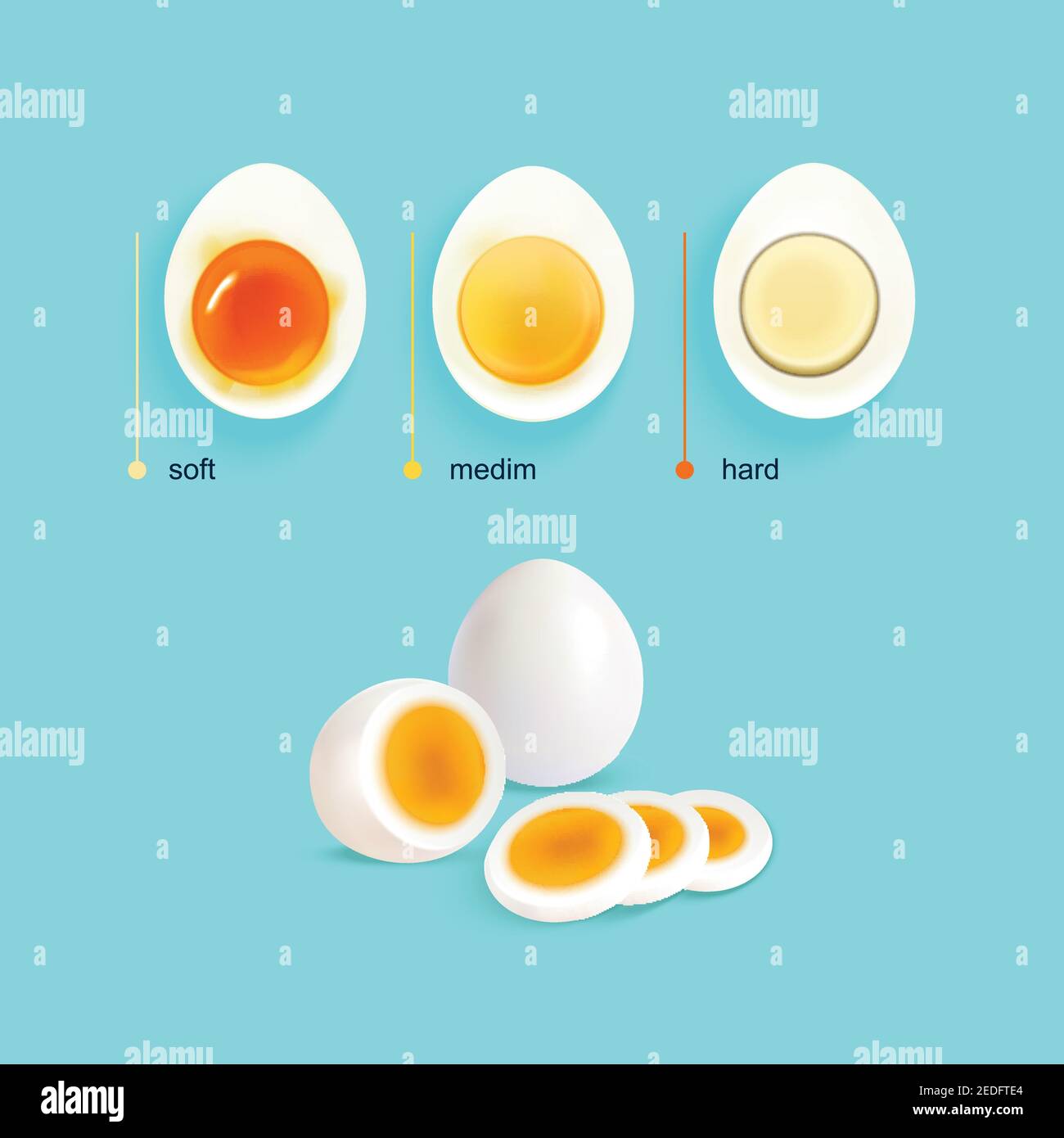 Boiled eggs infographical concept with three illustrated stages of egg ...