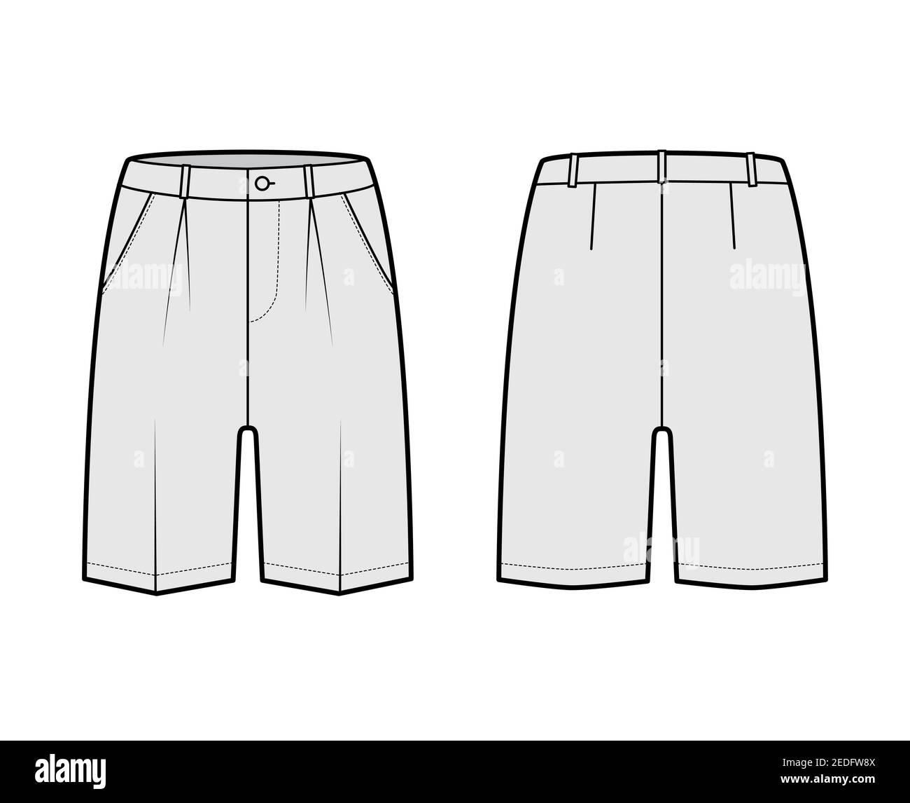 Short Bermuda dress pants technical fashion illustration with above-the ...