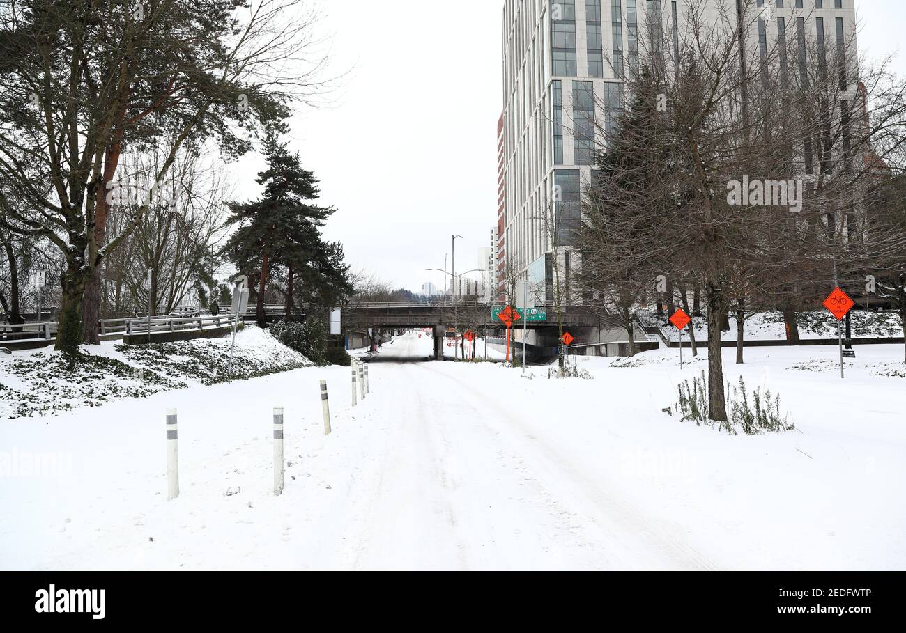 Editorial Image Portland, Oregon Feb/13/2021: Naito Parkway in the city ...