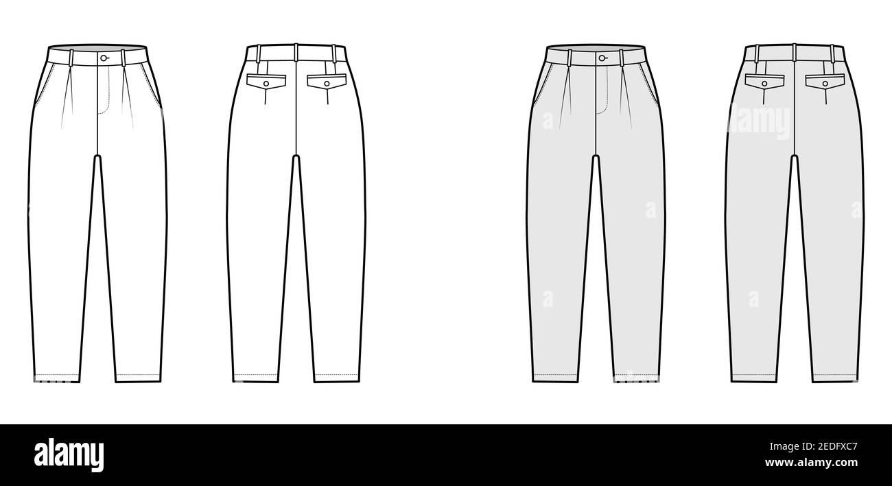 Capri pants technical fashion illustration with belt loops, mid-calf ...