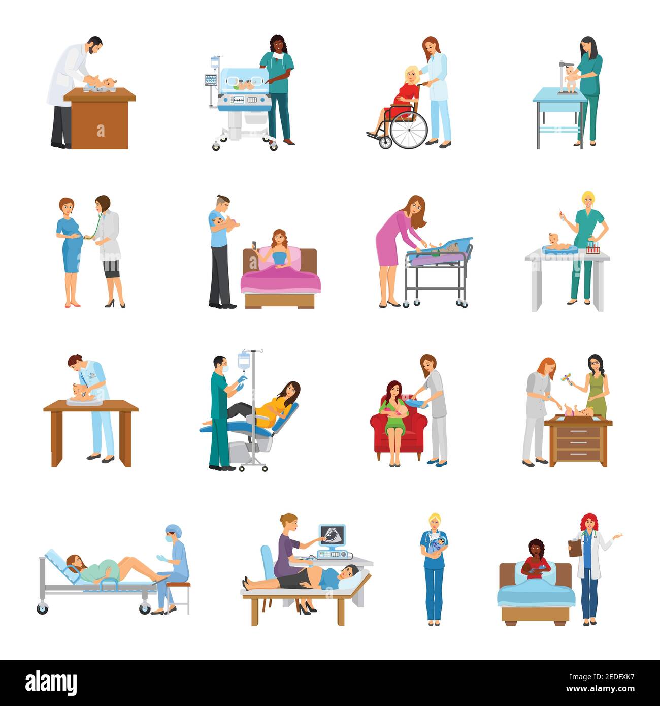 Maternity hospital newborn baby nursery birth attendant and pregnant ...