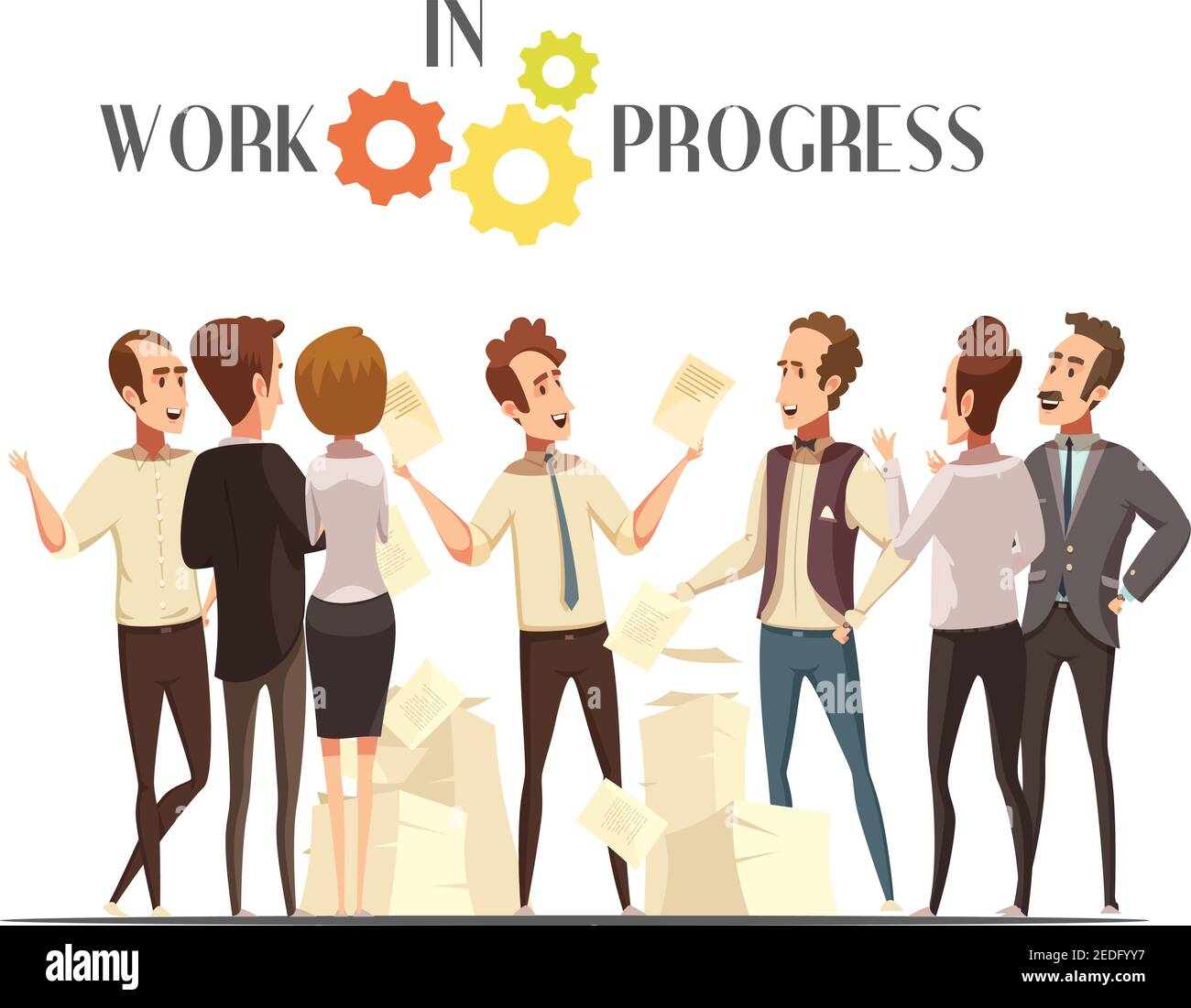 Work in progress concept with meeting and creative thinking symbols ...