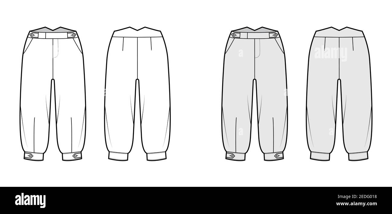 Short plus fours pants technical fashion illustration with tab, knee ...
