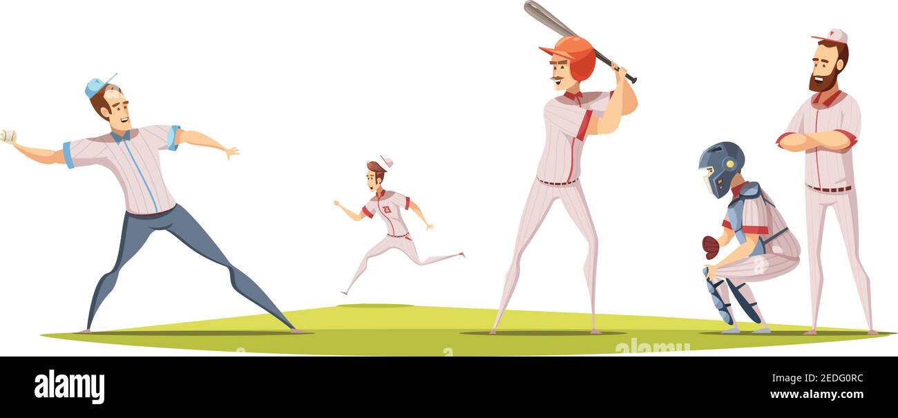 Baseball players design concept with cartoon sportsman figurines ...