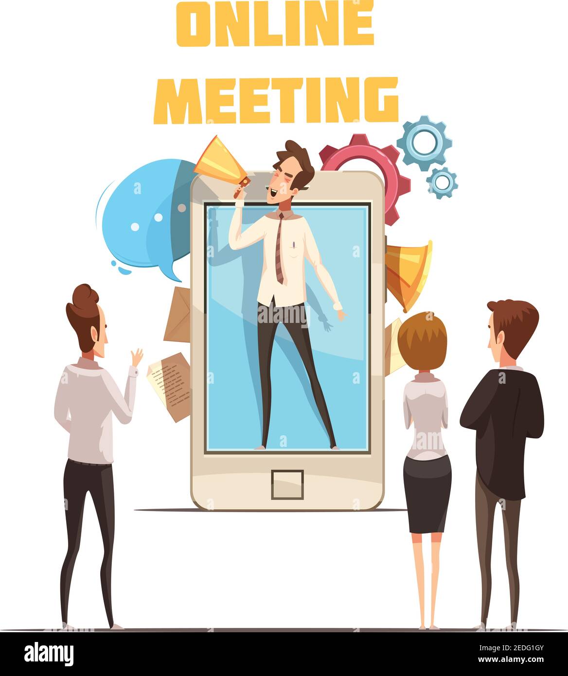 Online meeting concept with smartphone screen and people cartoon vector ...