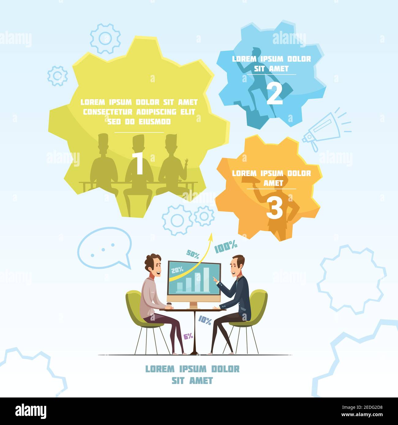 Meeting infographic set with discussion and talk symbols cartoon vector ...