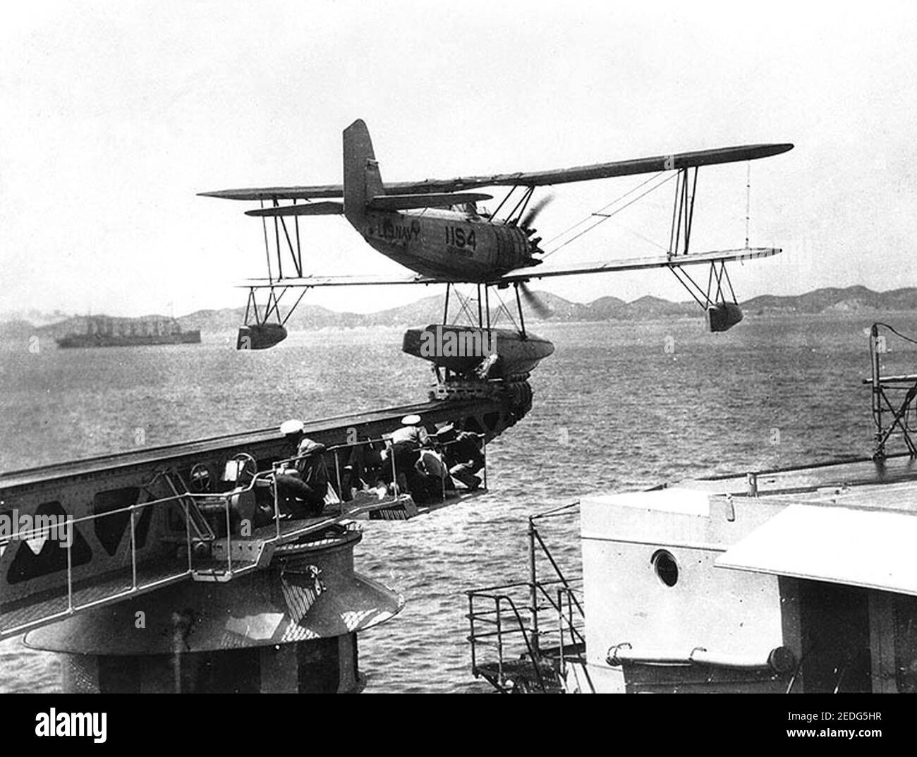 O2U Corsair is catapulted from USS Houston (CA-30) c1932 Stock Photo ...
