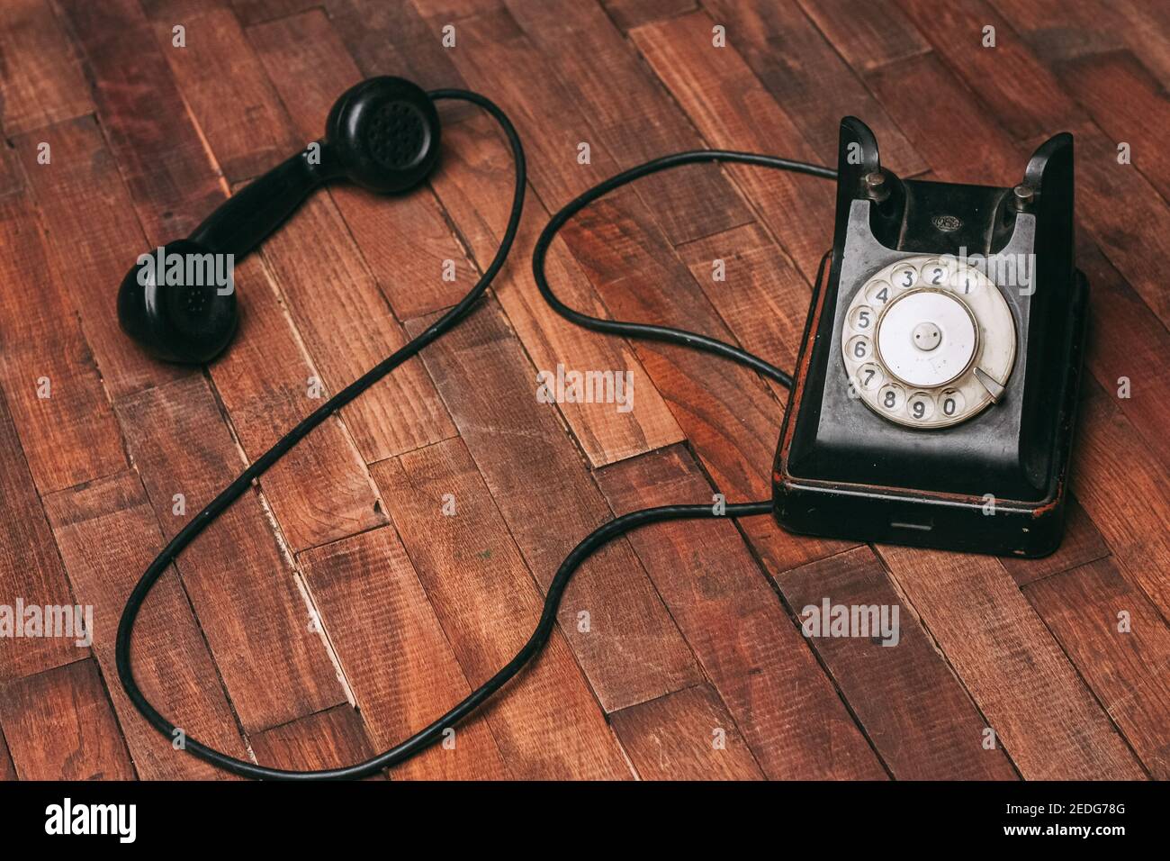 retro telephone old technology communication antique wood background ...