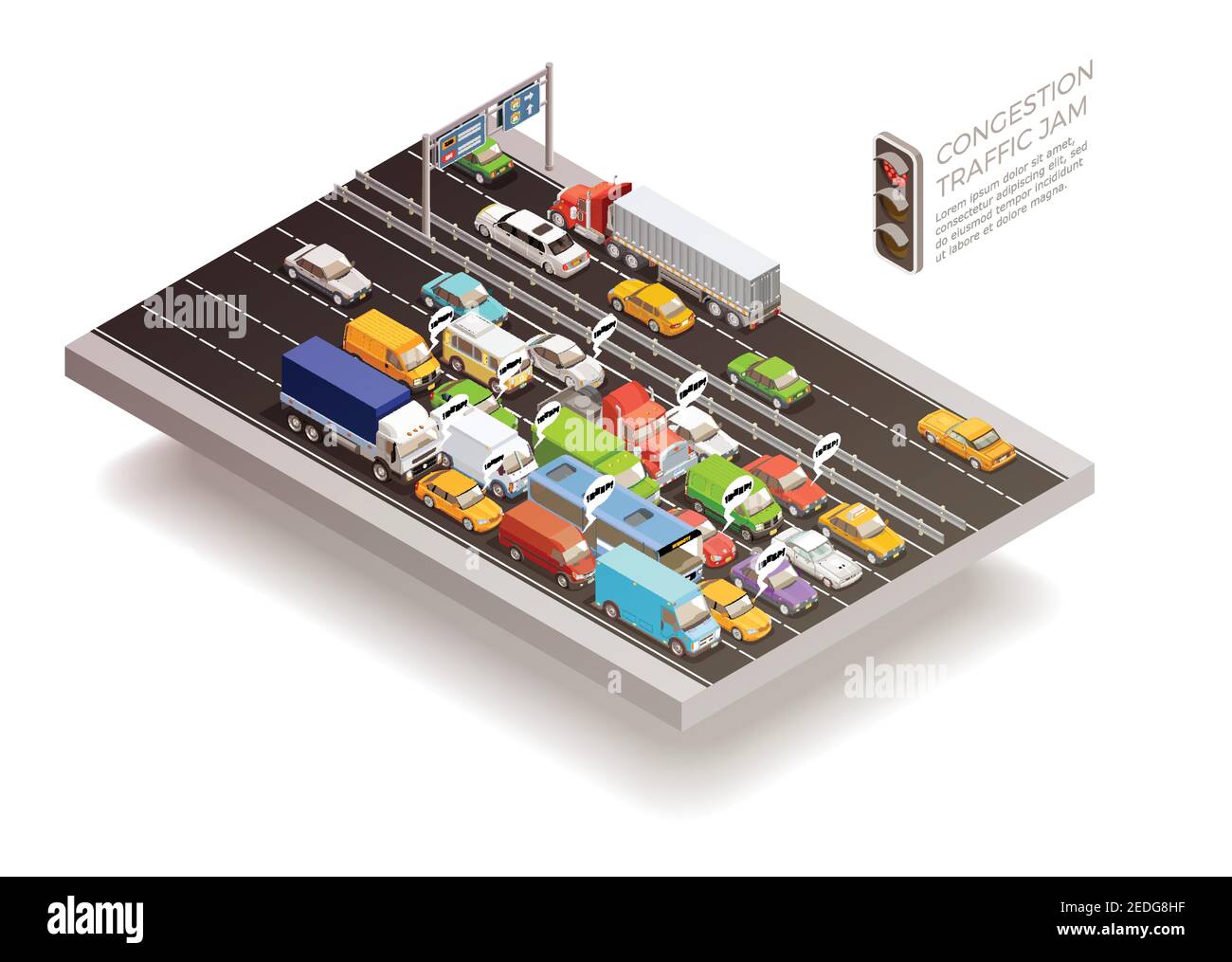 Traffic jam isometric top view design concept with stoplight cars and ...
