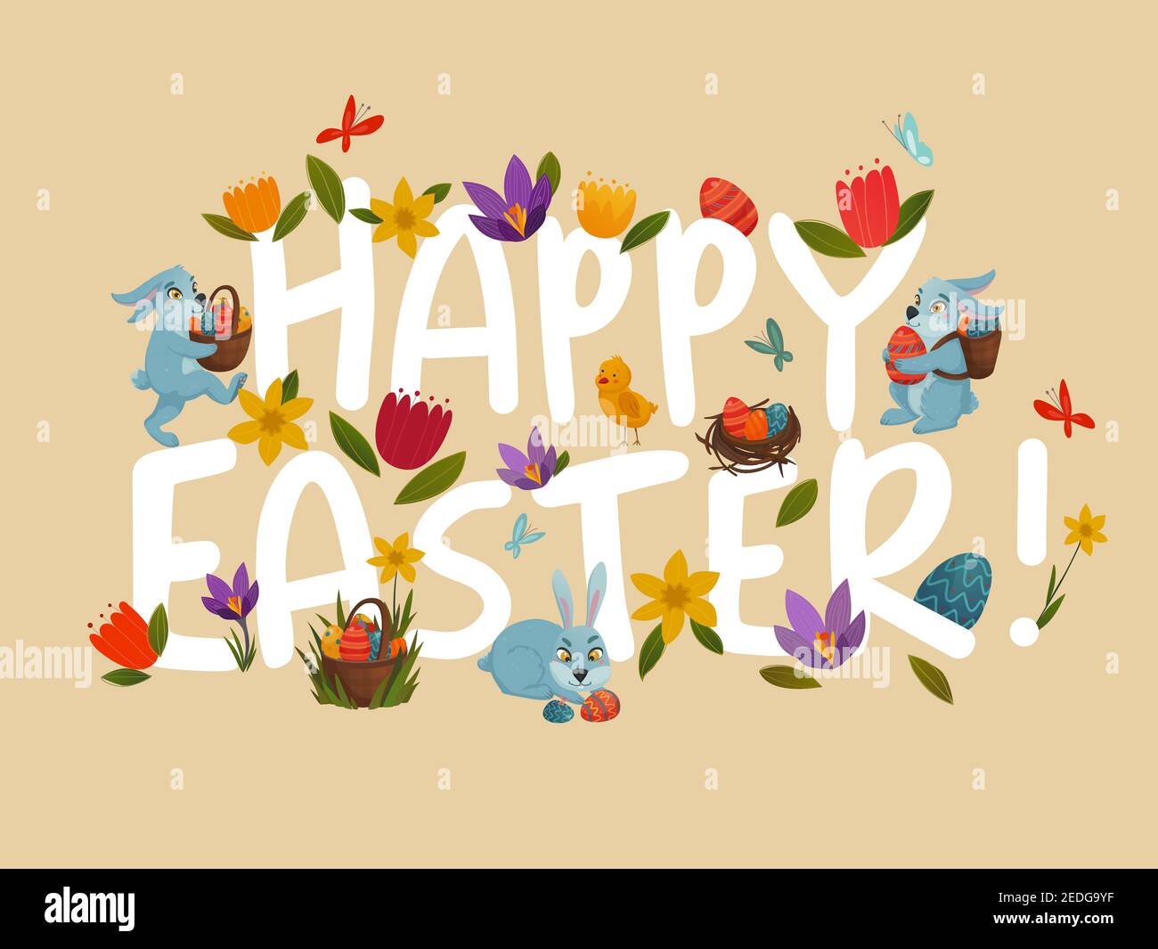 Happy easter white lettering with bright colorful floral lettering on ...