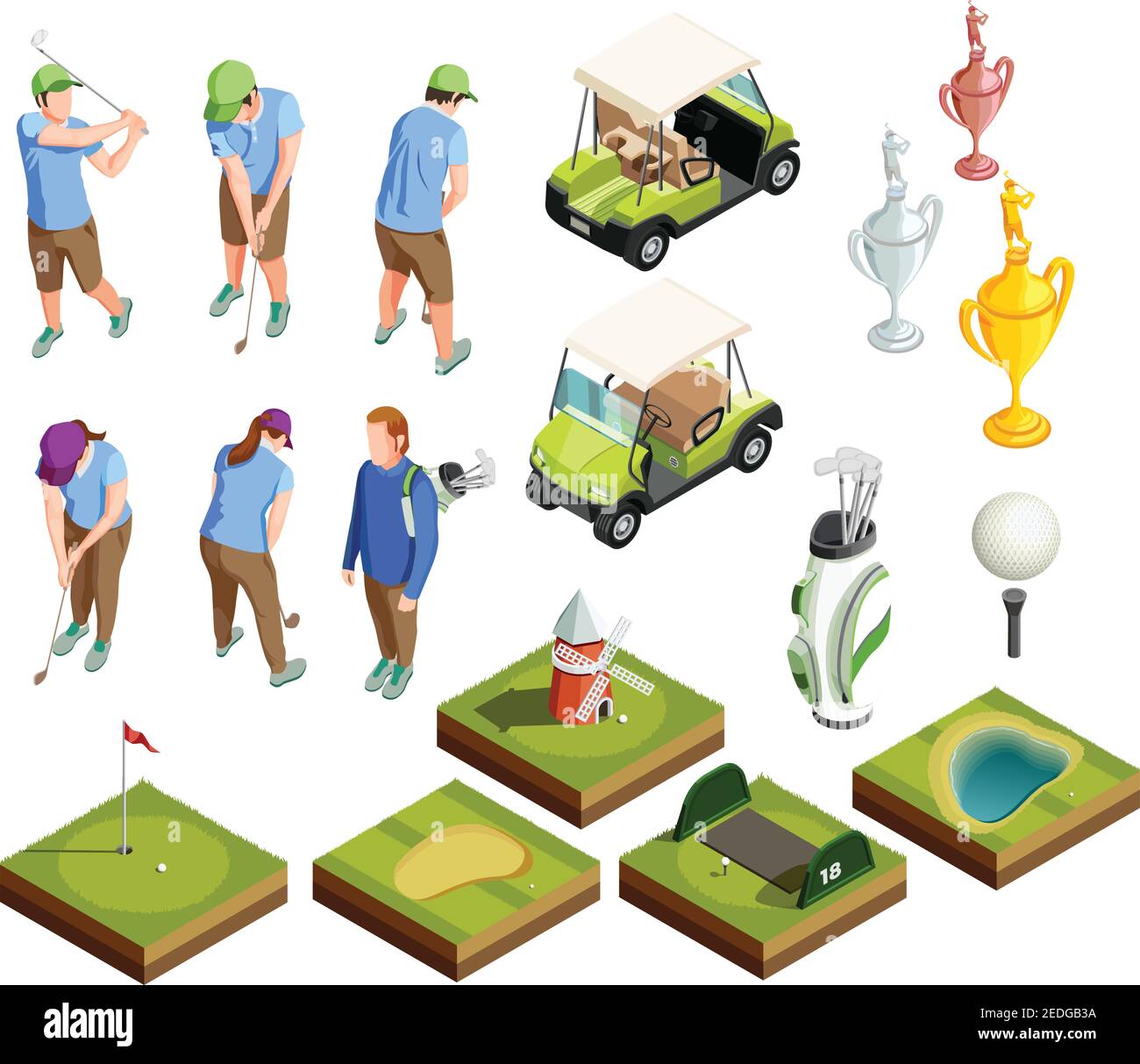 Golf colored isometric decorative icons set of tournament prize ...