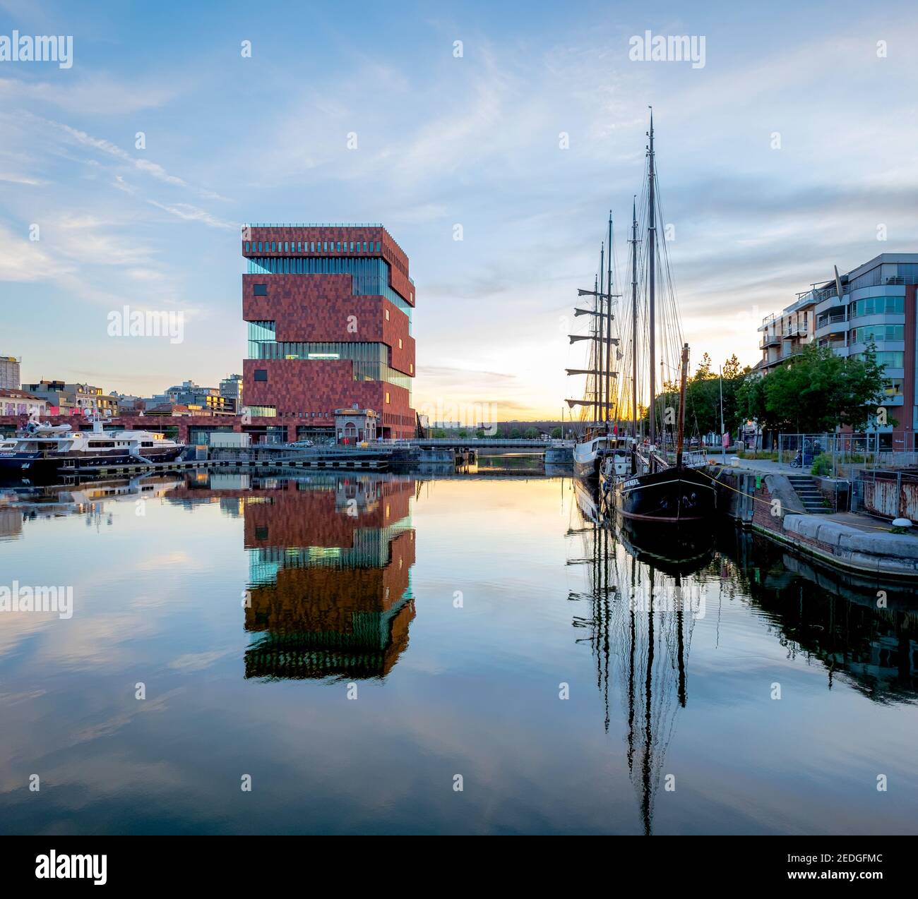 MAS Museum (Museum aan de Stroom) at sunset. The museum is a key ...