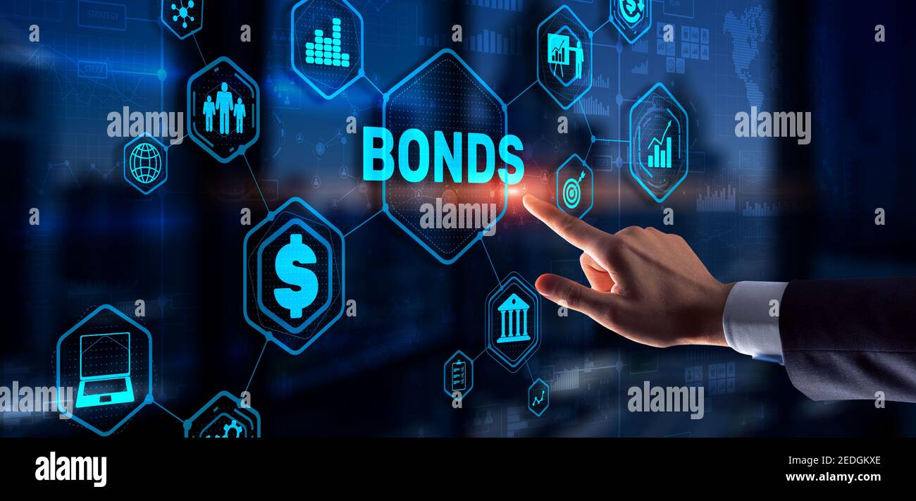 Businessman clicks a bonds virtual screen. Bond Finance Banking ...