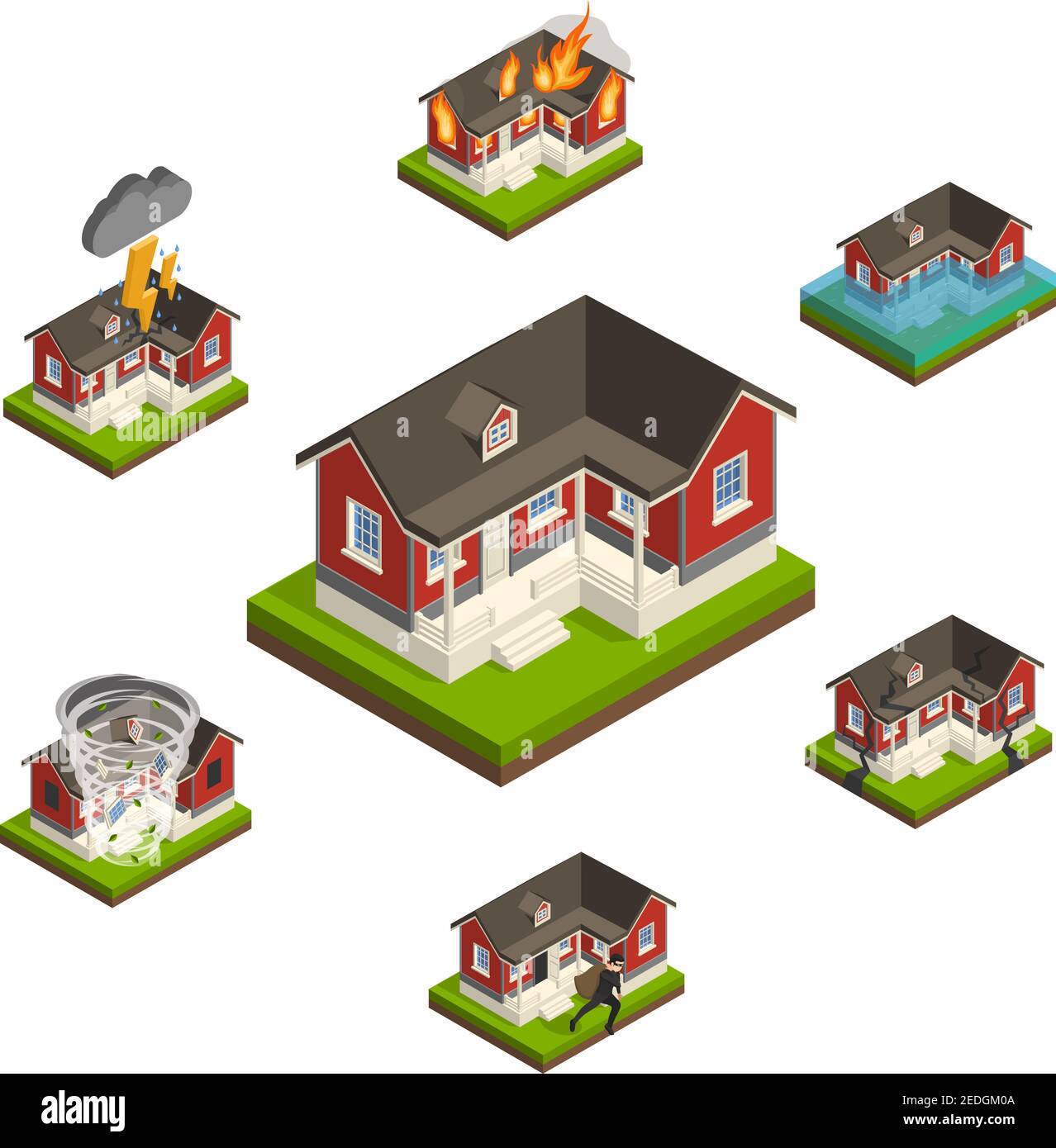 House insurance isometric concept collection with similar isolated ...