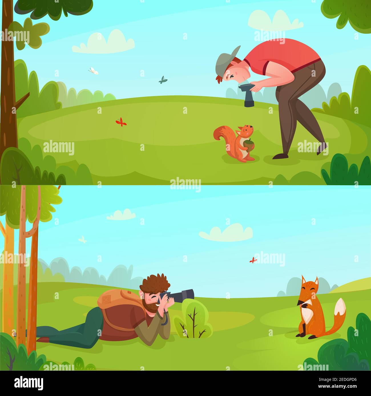 Nature and wildlife photographer with camera in outdoor action ...