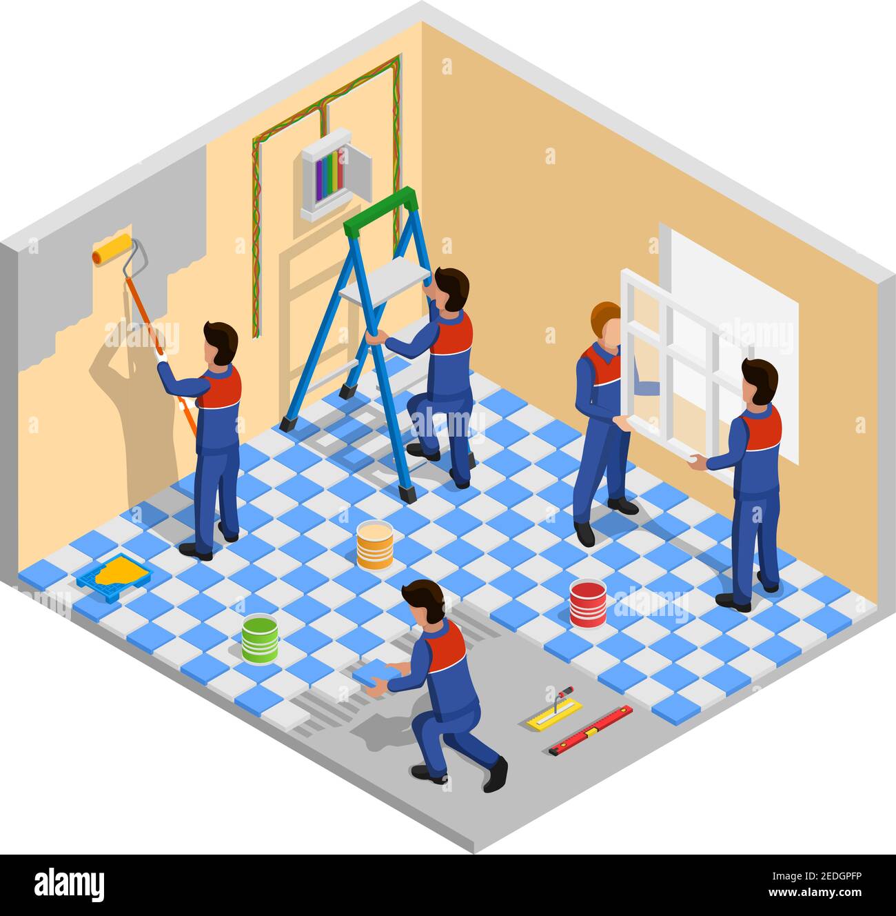 Renovation isometric composition with work equipment and redecoration ...