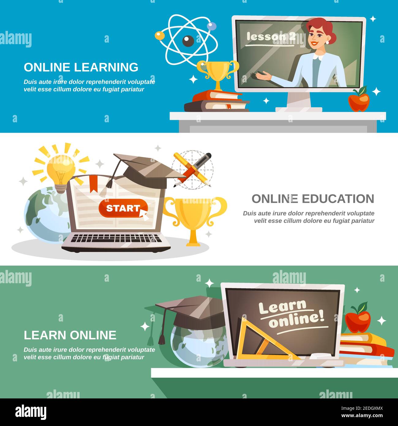 Online education horizontal banners with professional lecturer gives ...