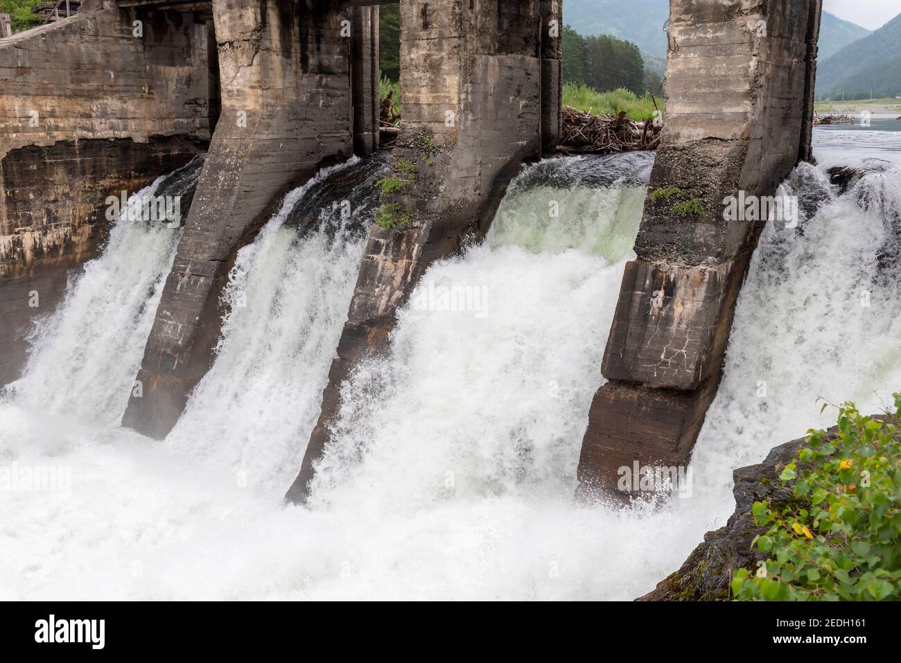 Fast water fall on the hydroelectric power plant Stock Photo - Alamy