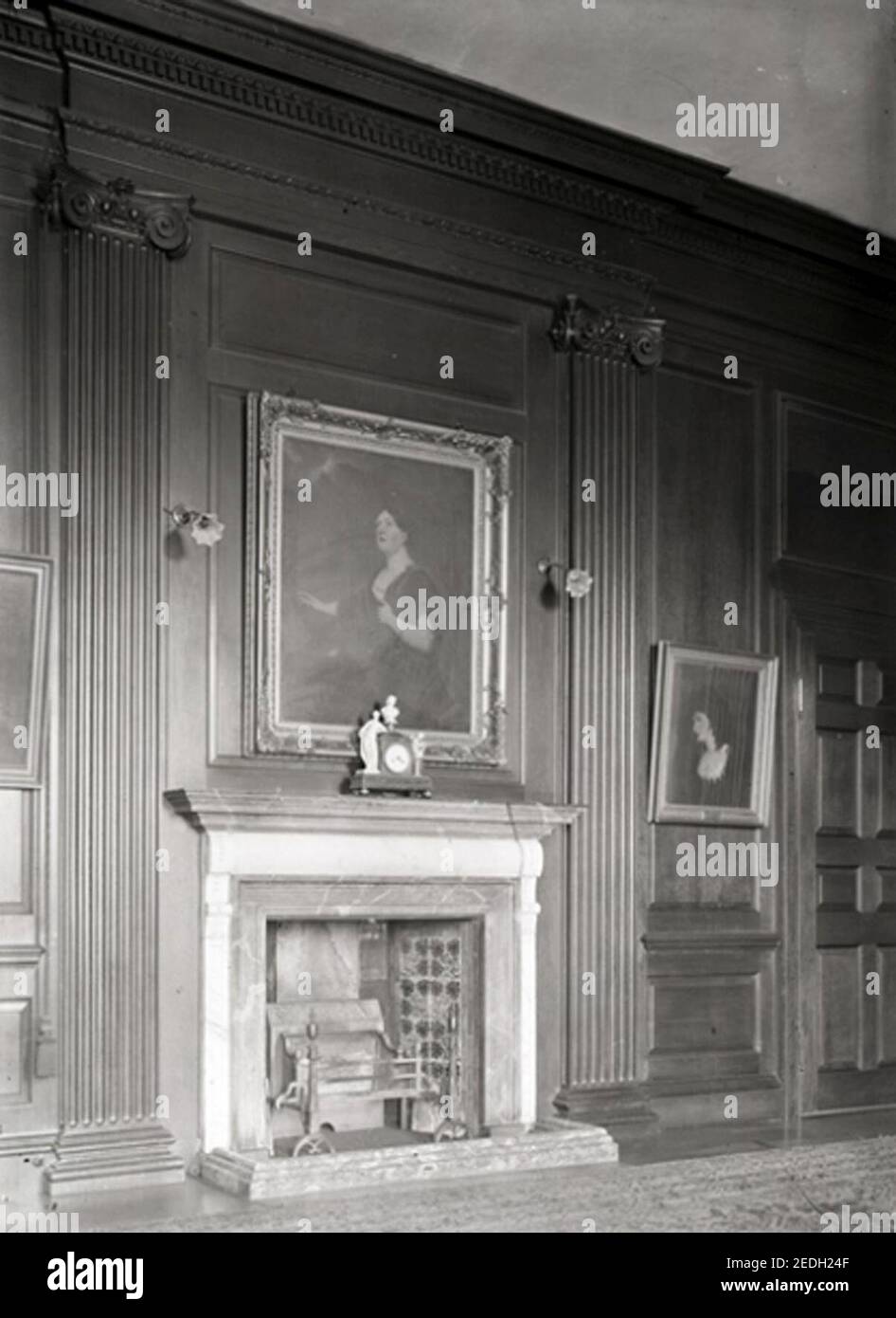 Oak room at Sutton Scarsdale Hall 1919 showing portrait of Mrs Robert ...