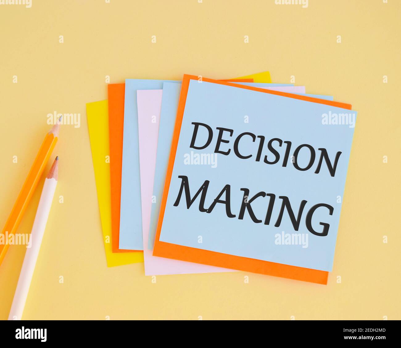 Decision making handwritten on a colofrful sticker. Concept of the ...