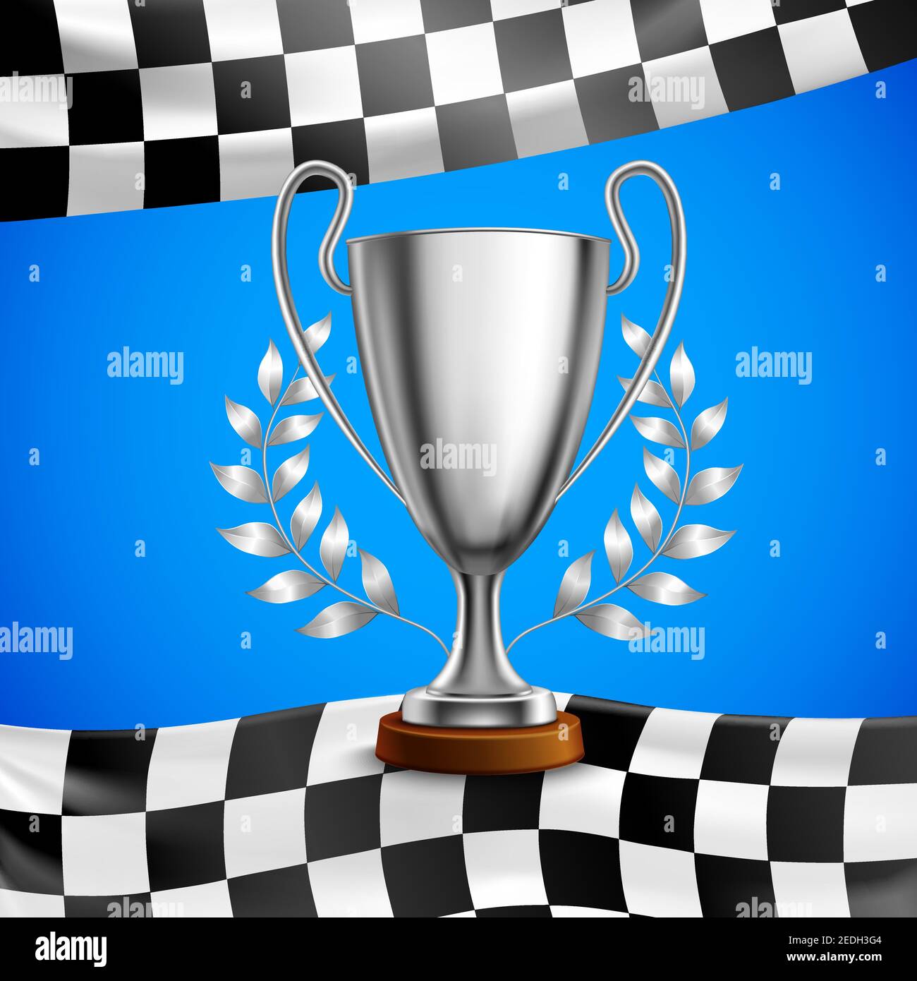 Silver race winner trophy with metal bay laurel wreath branches on ...