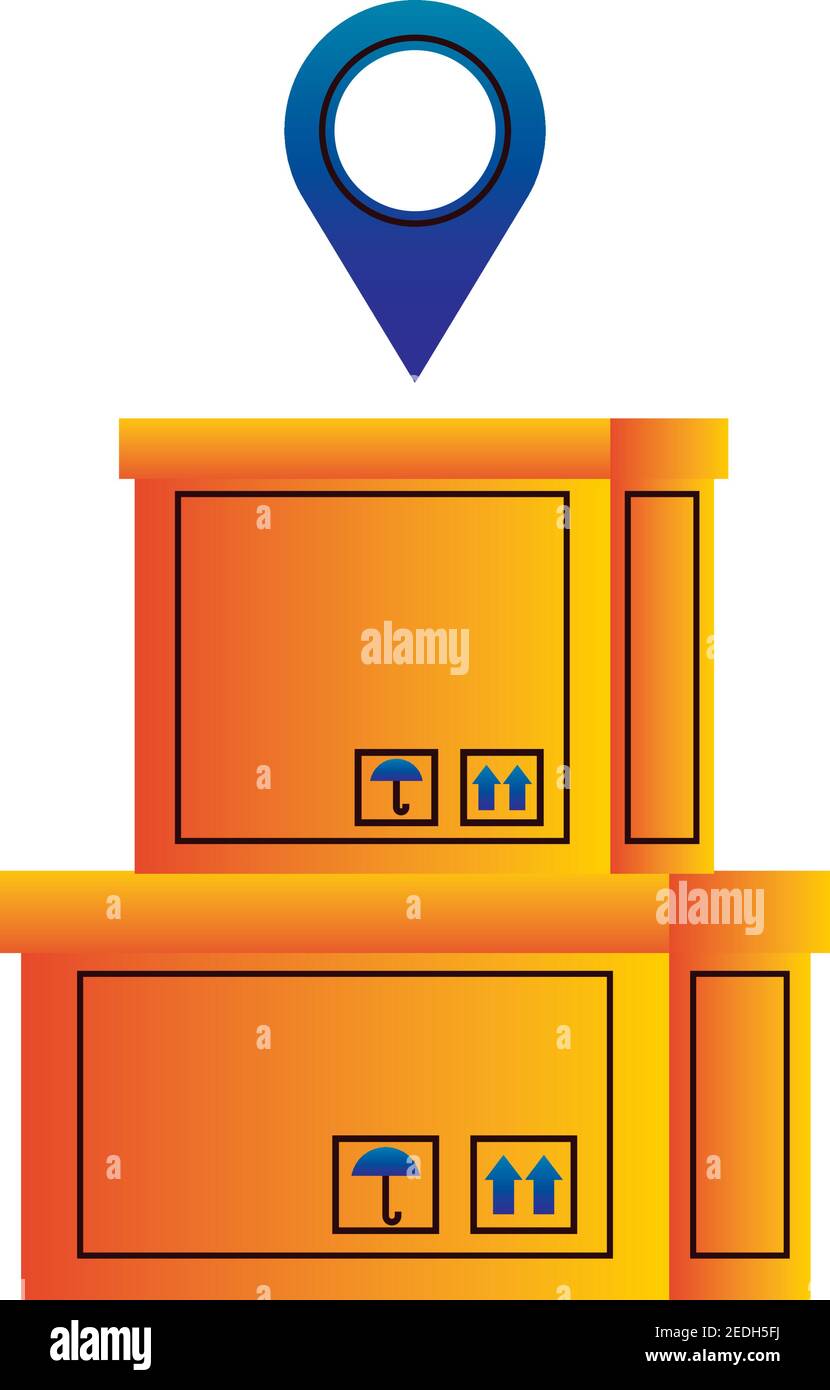 delivery service boxes carton with pin location vector illustration ...