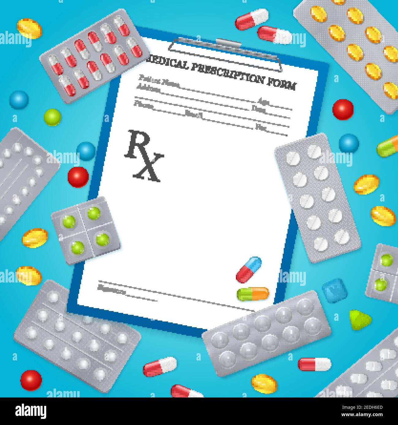 Medical prescription form realistic background poster with aluminum ...